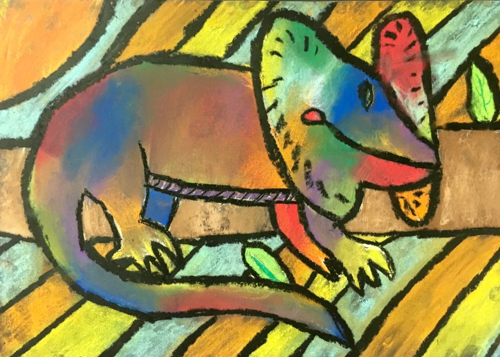 5th grade Lizard on a Branch chalk pastel | Wow Art Project