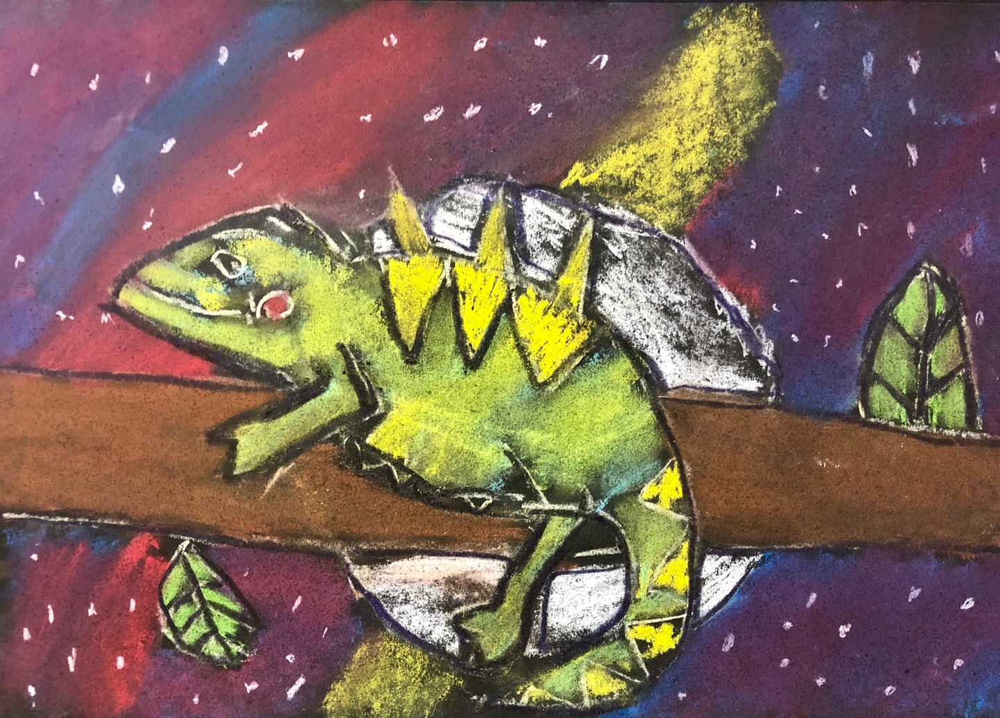 5th grade Lizard on a Branch chalk pastel | Wow Art Project
