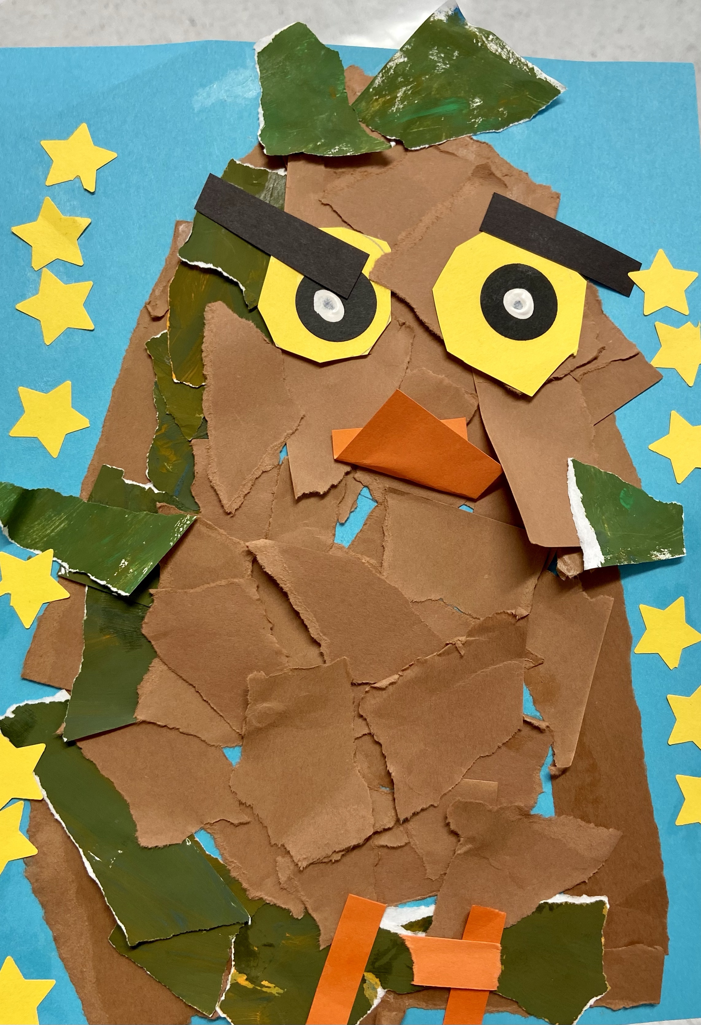 Kindergarten Painted Torn Paper Owls | Wow Art Project
